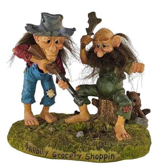 Accents | Humorous Hillbilly Grocery Shopping Figurine Two Men With Gun ...